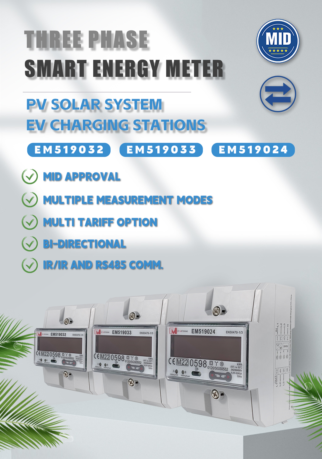 EM519024 EN50470-1 MID Approval Solar Energy Bi-direcitonal Meters of ...