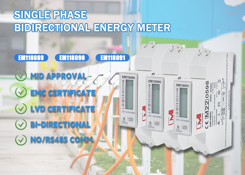 EM118089/90/91 1 Phase RS485 Modbus Bidirectional Energy Meter For EV Charging Station