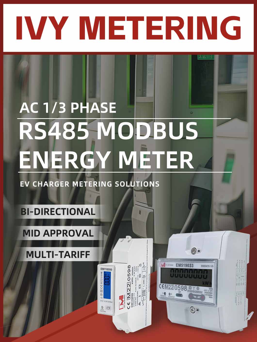 Eichrecht 1/3 Phase RS485 Modbus Bidirectional Power Energy Meter For EV PV Solution EM519032/33 ...
