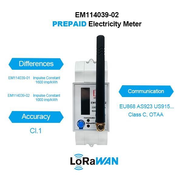 EM114039-02 LoRaWAN DIN Rail Energy Meter single-phase energy monitoring With a built-in LoRaWAN ...